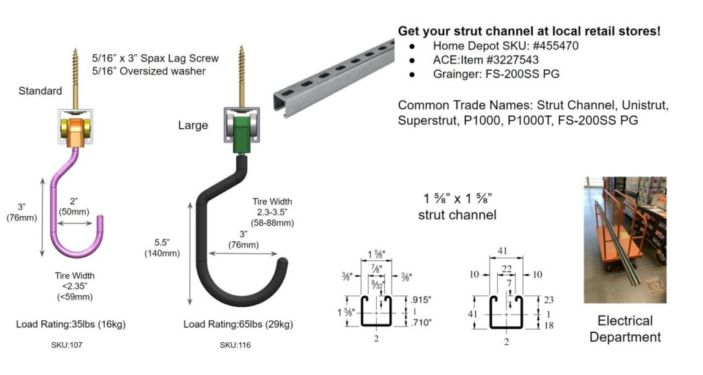 Bike Sliding Ceiling Hook - Shop Gear-blocks